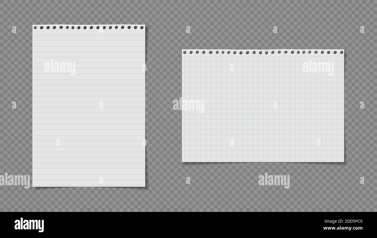 White lined, math note, notebook paper are on dark grey background for ...