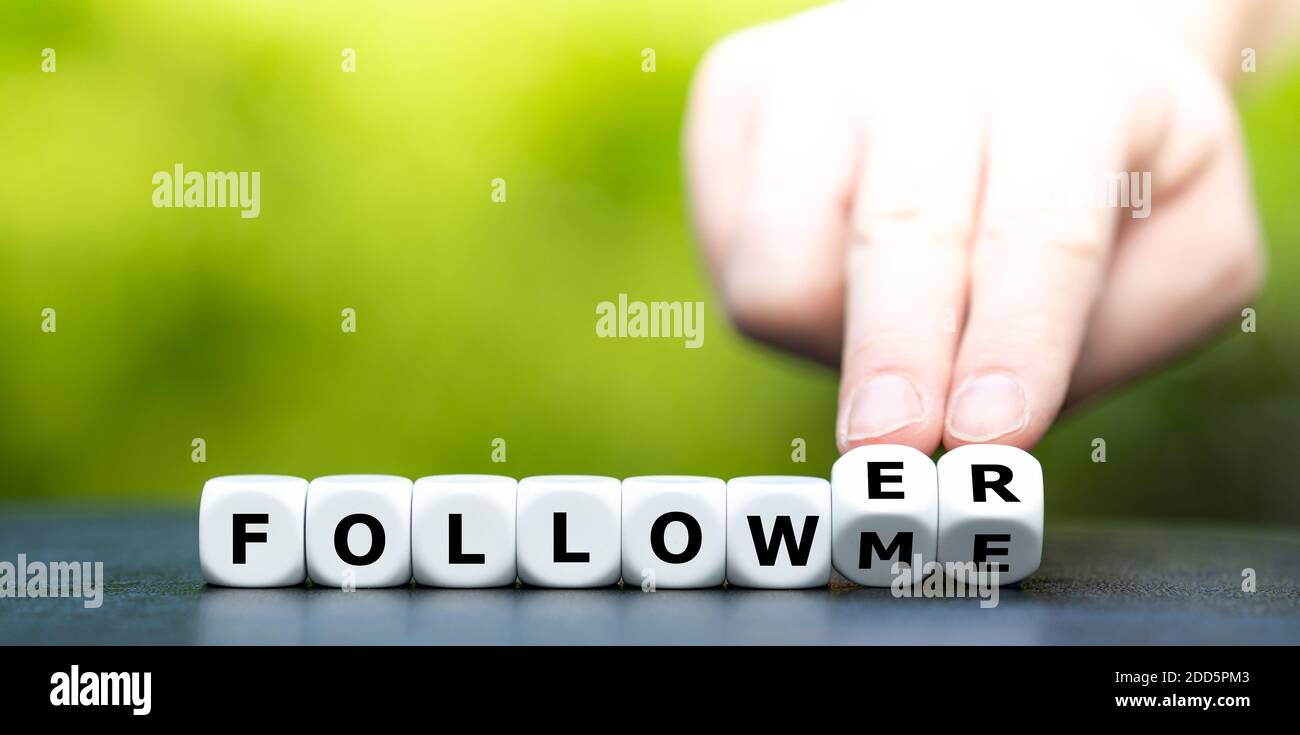 Dice form the expression "follow me" and "follower Stock Photo - Alamy