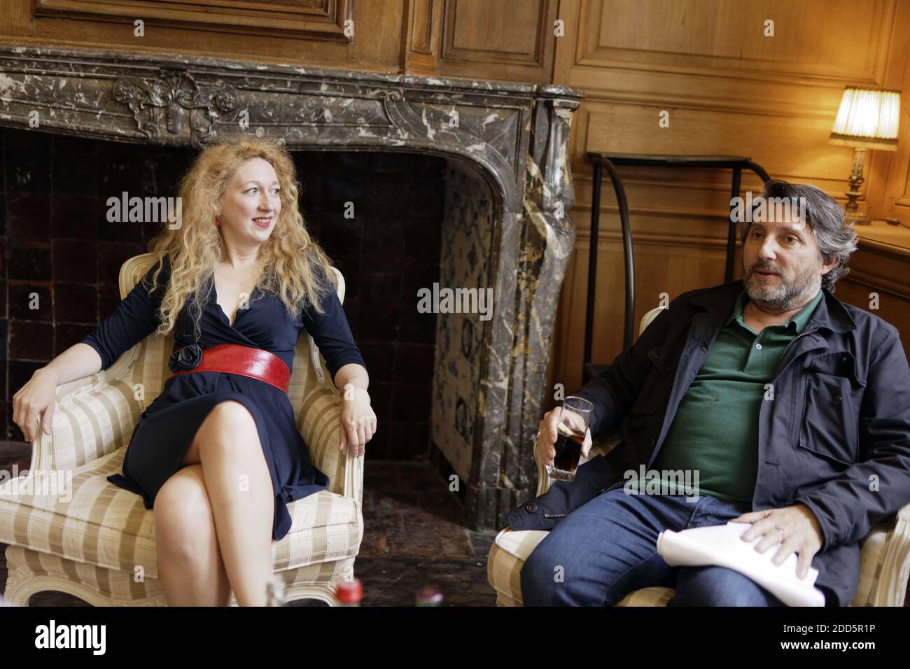 Bruno Podalydes and Emeline Bayart at the press conference of their new ...