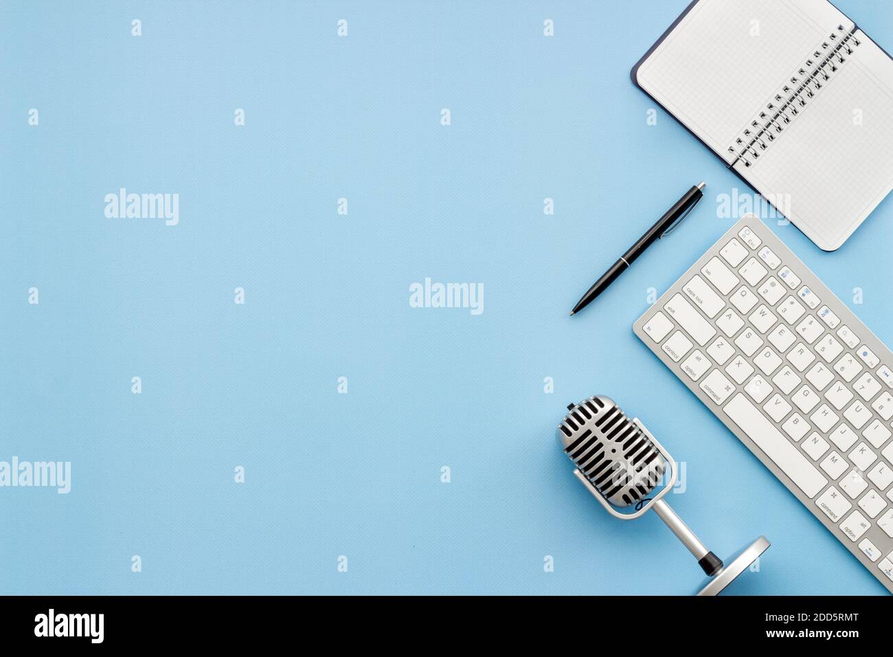 Studio microphone with keyboard on working place, top view Stock Photo ...
