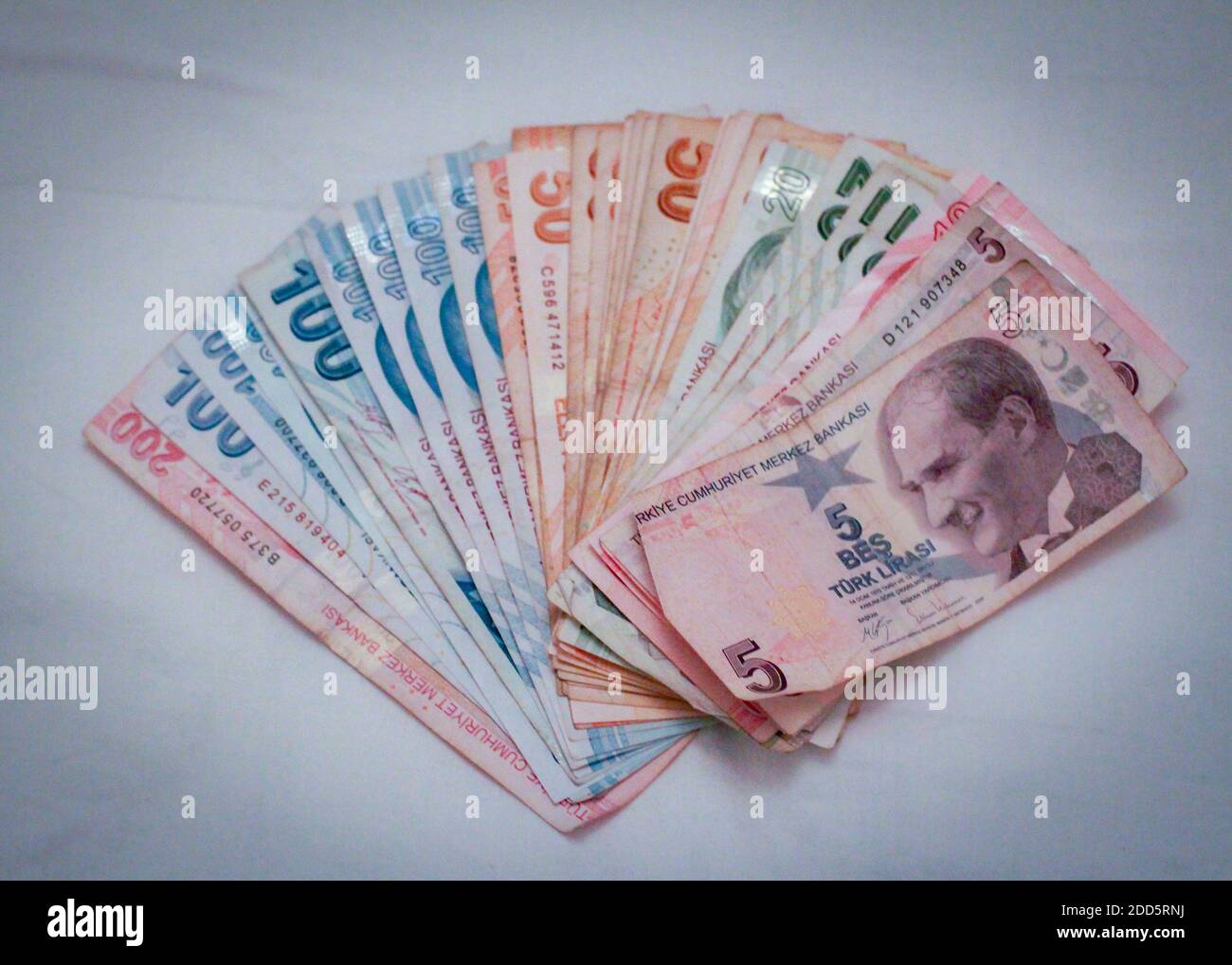Turkish lira baknotes, respectively 200 lira, 100 lira and others Stock ...