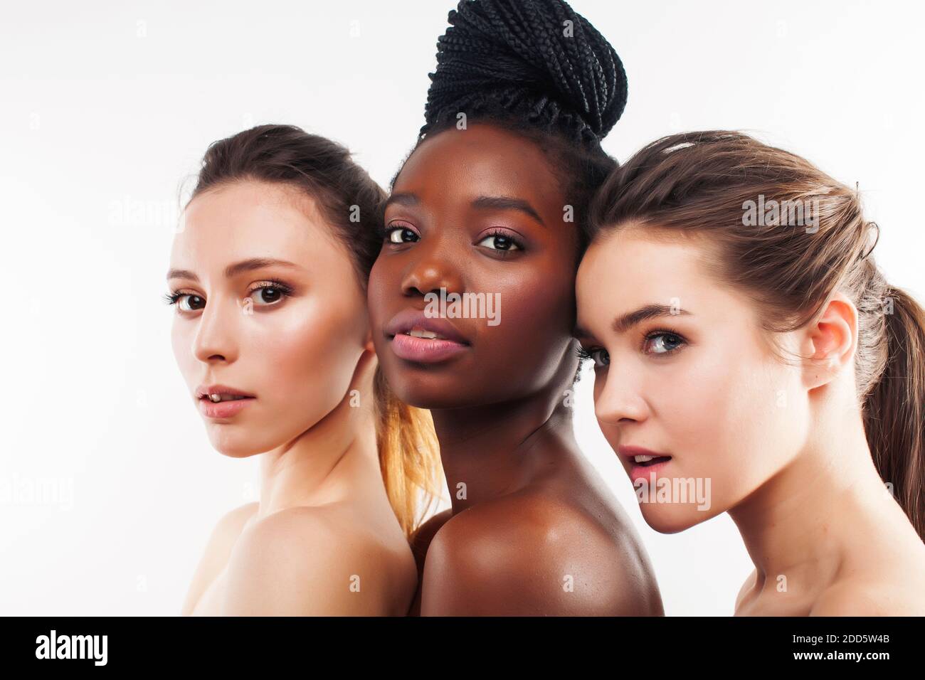 three different nation woman: african-american, caucasian together ...