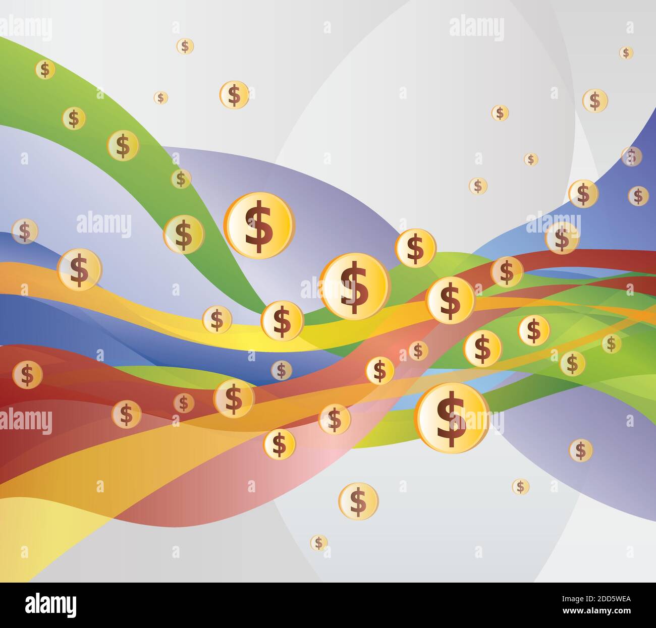 Money Dollar Currency Flow Illustration - Symbols on Multicolored ...