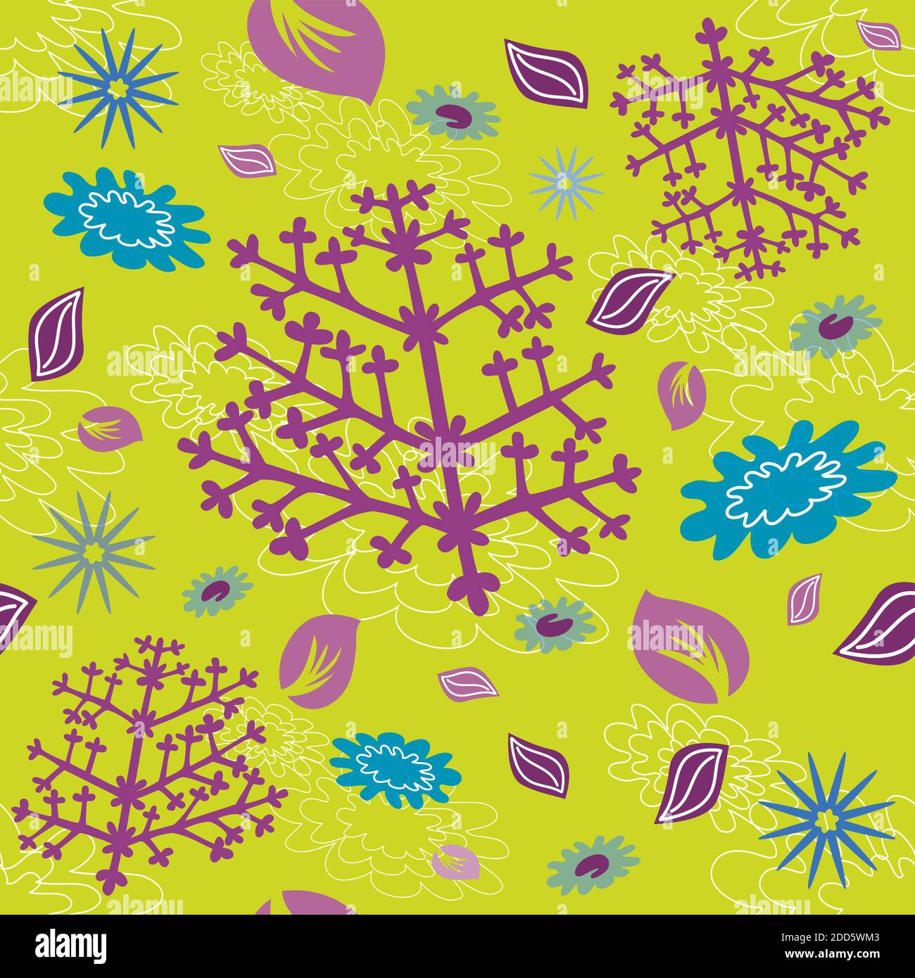 Flowers and Foliage Seamless Pattern - Pink, Green and Blue Colors ...