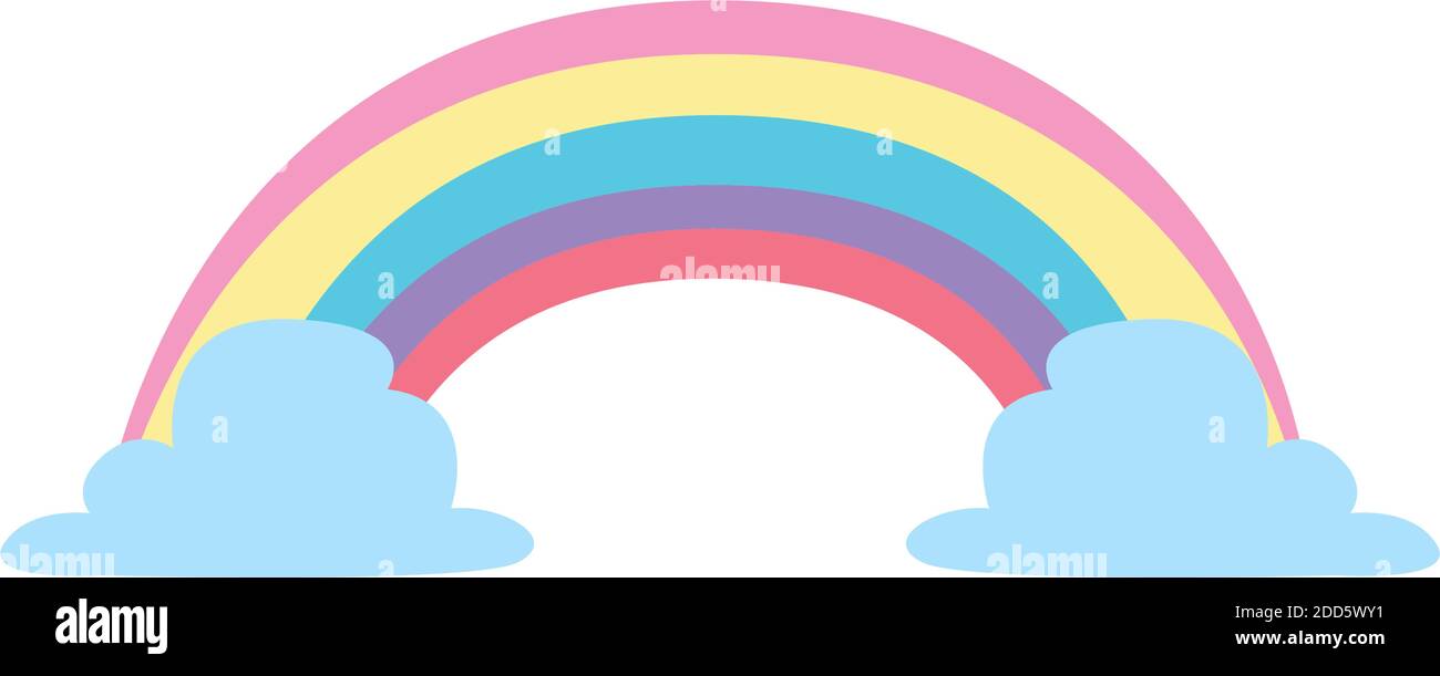 Rainbow with clouds daily sticker flat style icon design, Sky weather ...