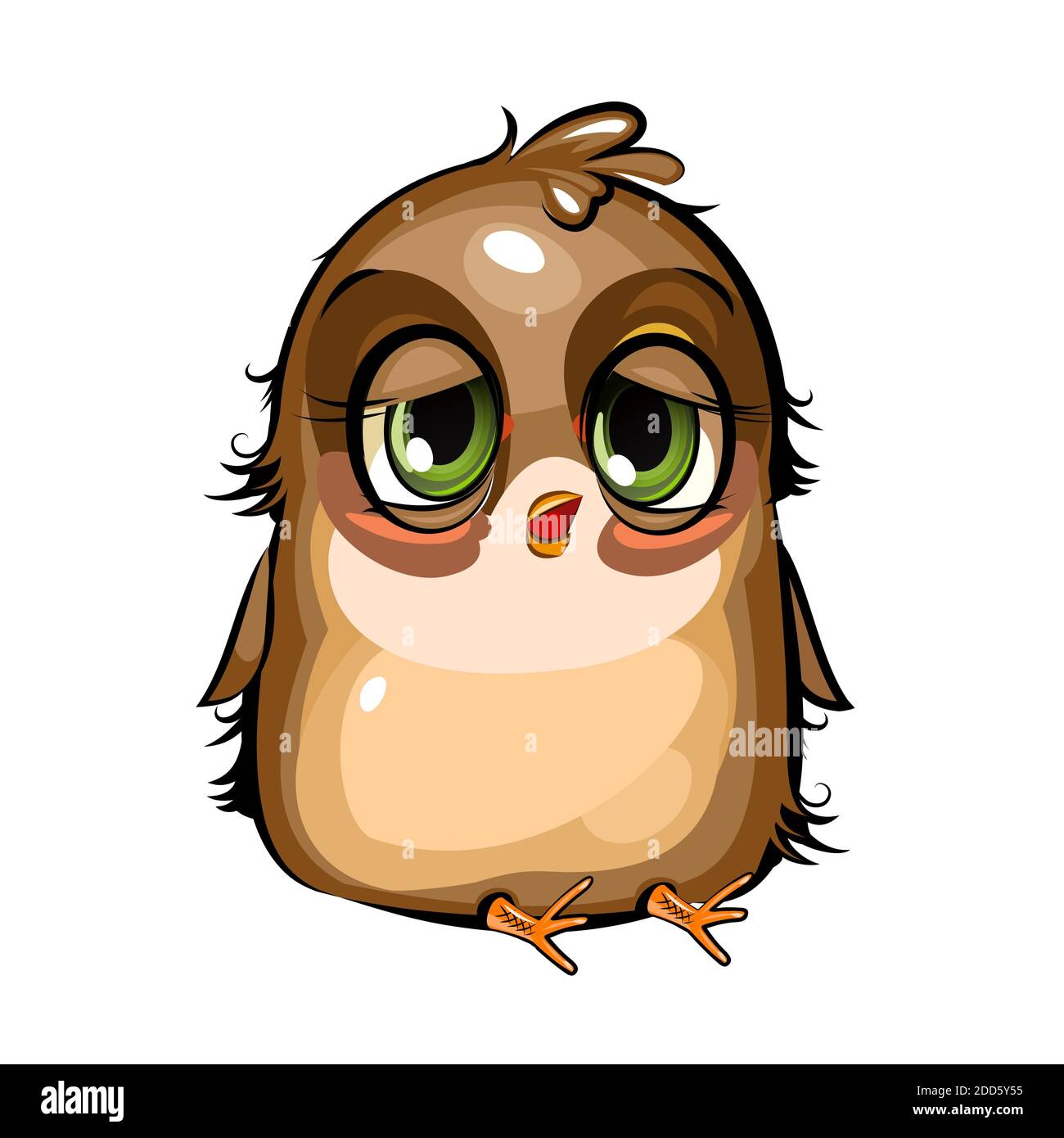 Sleepy sparrow. Funny chick. Wants to sleep. Cute and funny baby bird ...