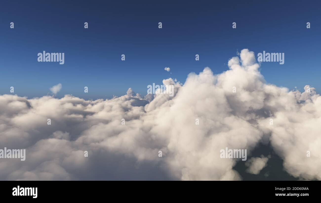 fly above big clouds landscape, 3d render illustration Stock Photo - Alamy