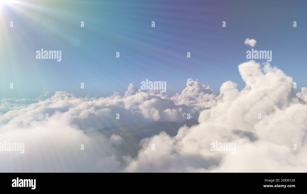 fly above big clouds landscape, 3d render illustration Stock Photo - Alamy