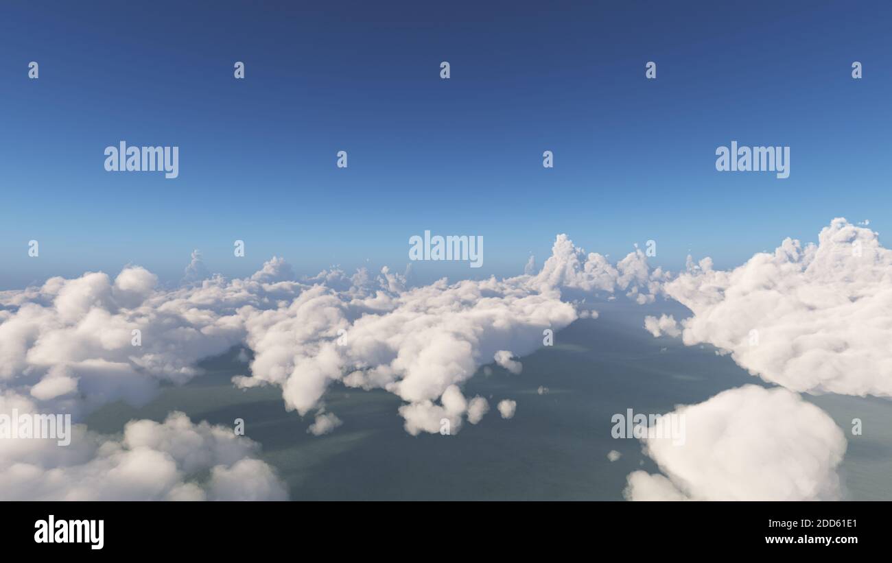 fly above big clouds landscape, 3d render illustration Stock Photo - Alamy