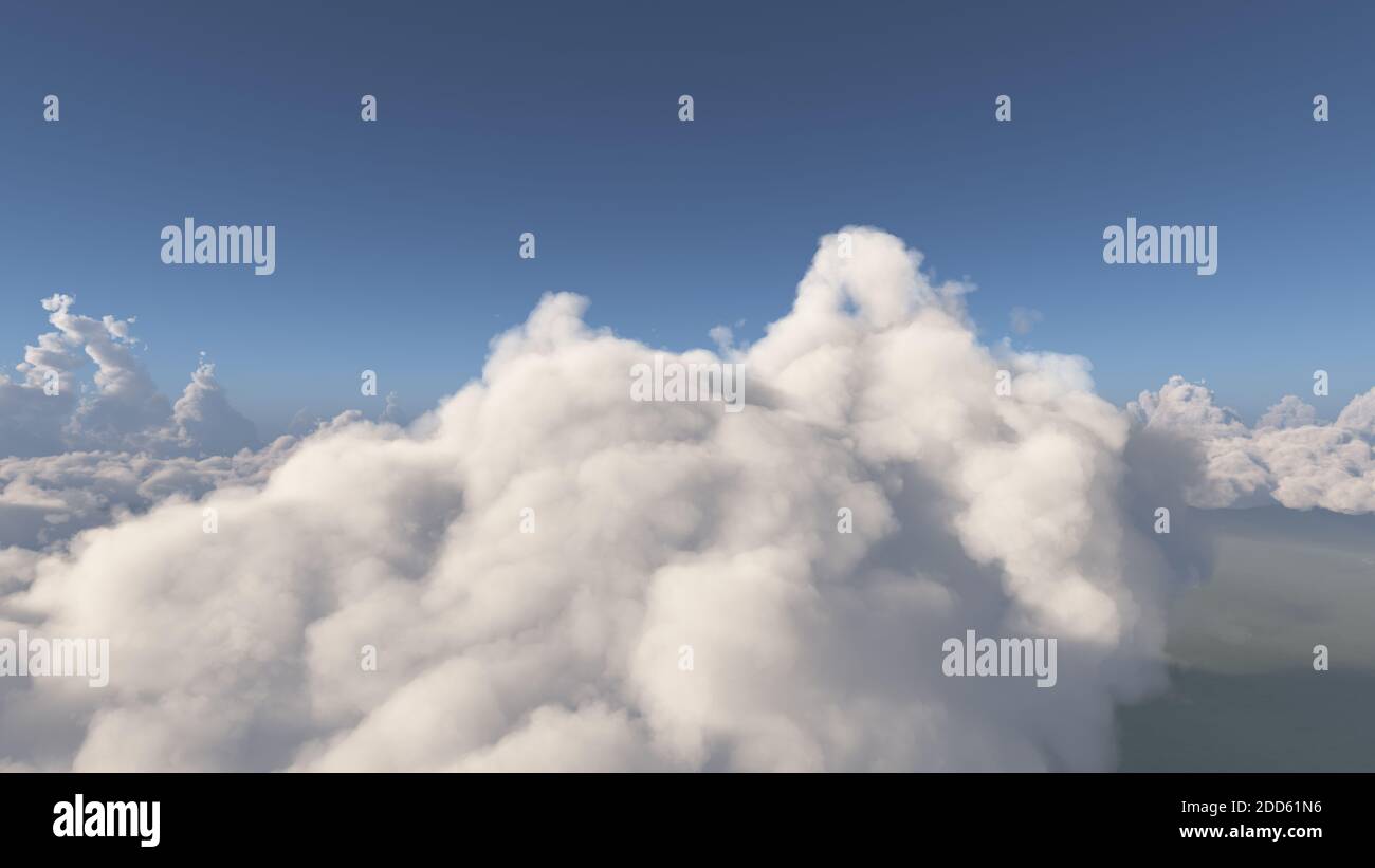 fly above big clouds landscape, 3d render illustration Stock Photo - Alamy