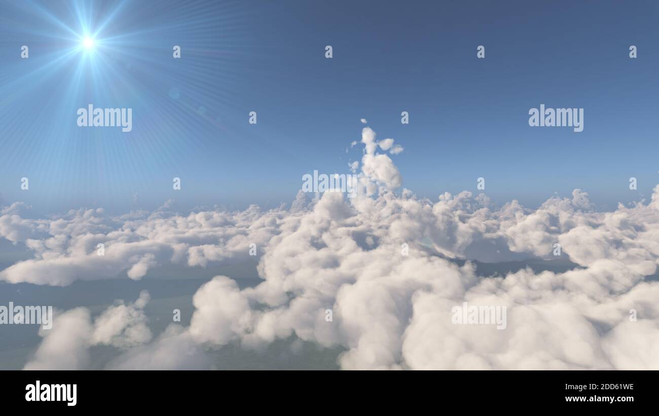 fly above big clouds landscape, 3d render illustration Stock Photo - Alamy