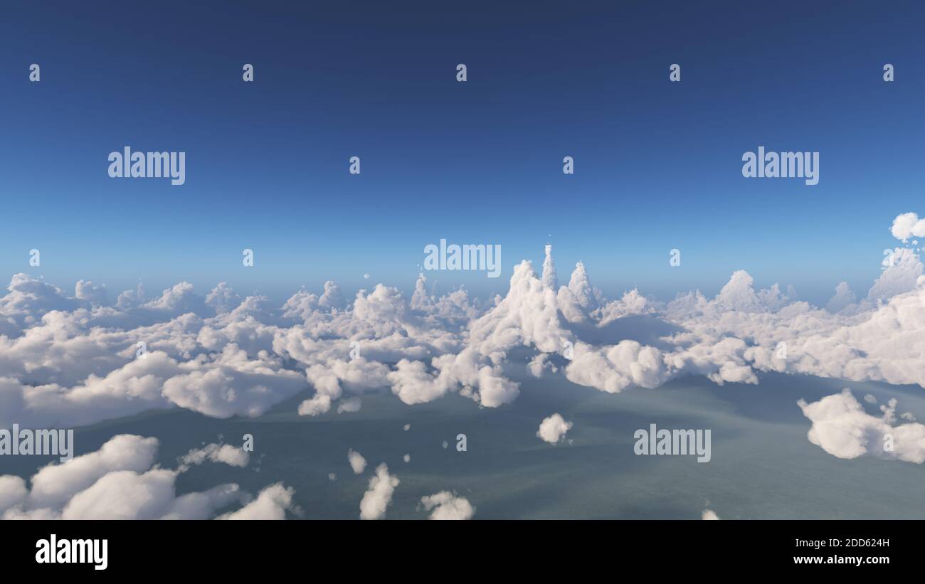 fly above big clouds landscape, 3d render illustration Stock Photo - Alamy