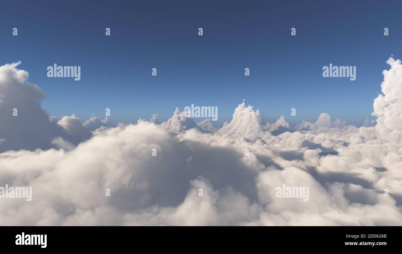 fly above big clouds landscape, 3d render illustration Stock Photo - Alamy