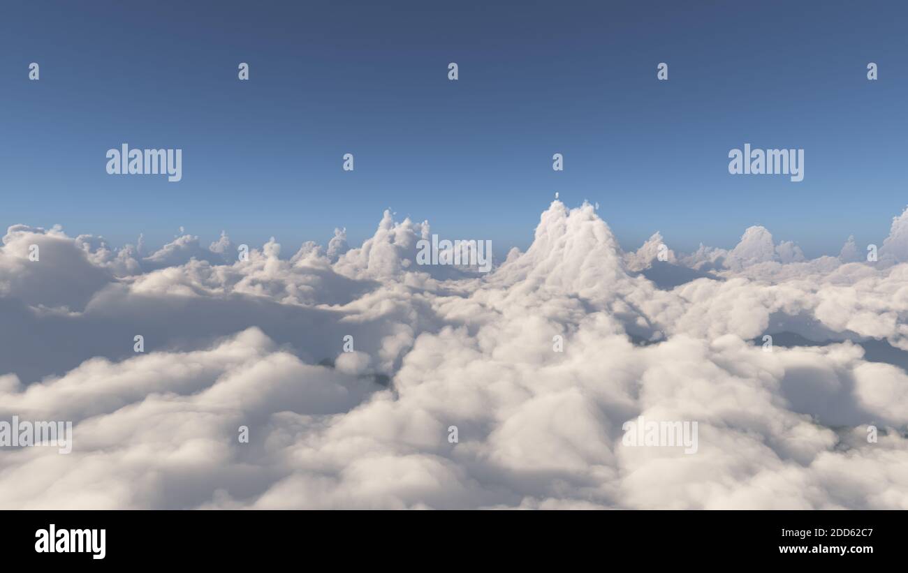 fly above big clouds landscape, 3d render illustration Stock Photo - Alamy