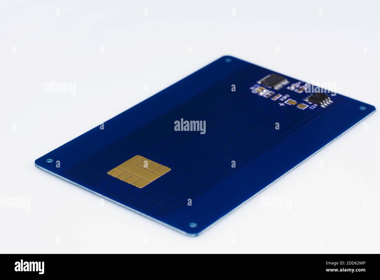 Blue plastic Smart Card with Chip on white background. House key ...