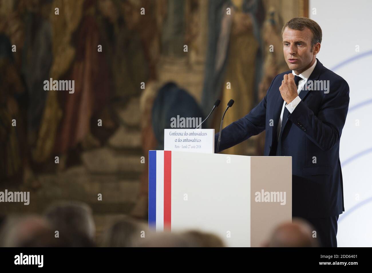 French President Emmanuel Macron delivers a speech during the annual ...