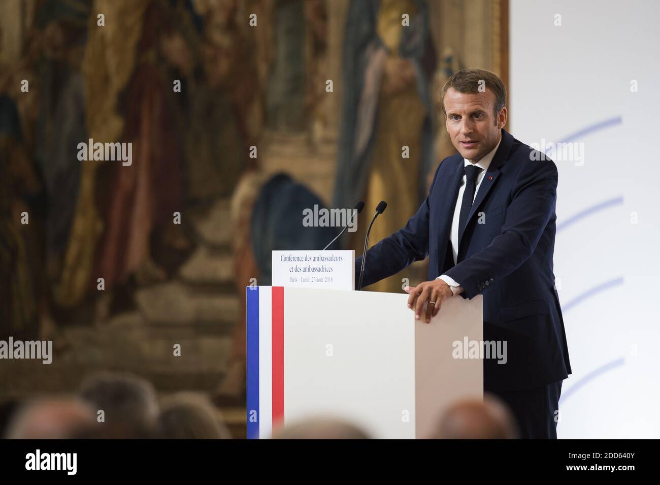 French President Emmanuel Macron delivers a speech during the annual ...