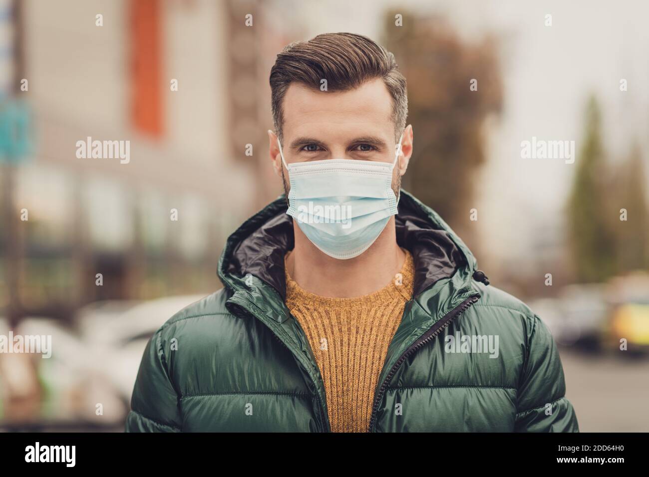 Photo of young person look camera wearing cold safety medical ...