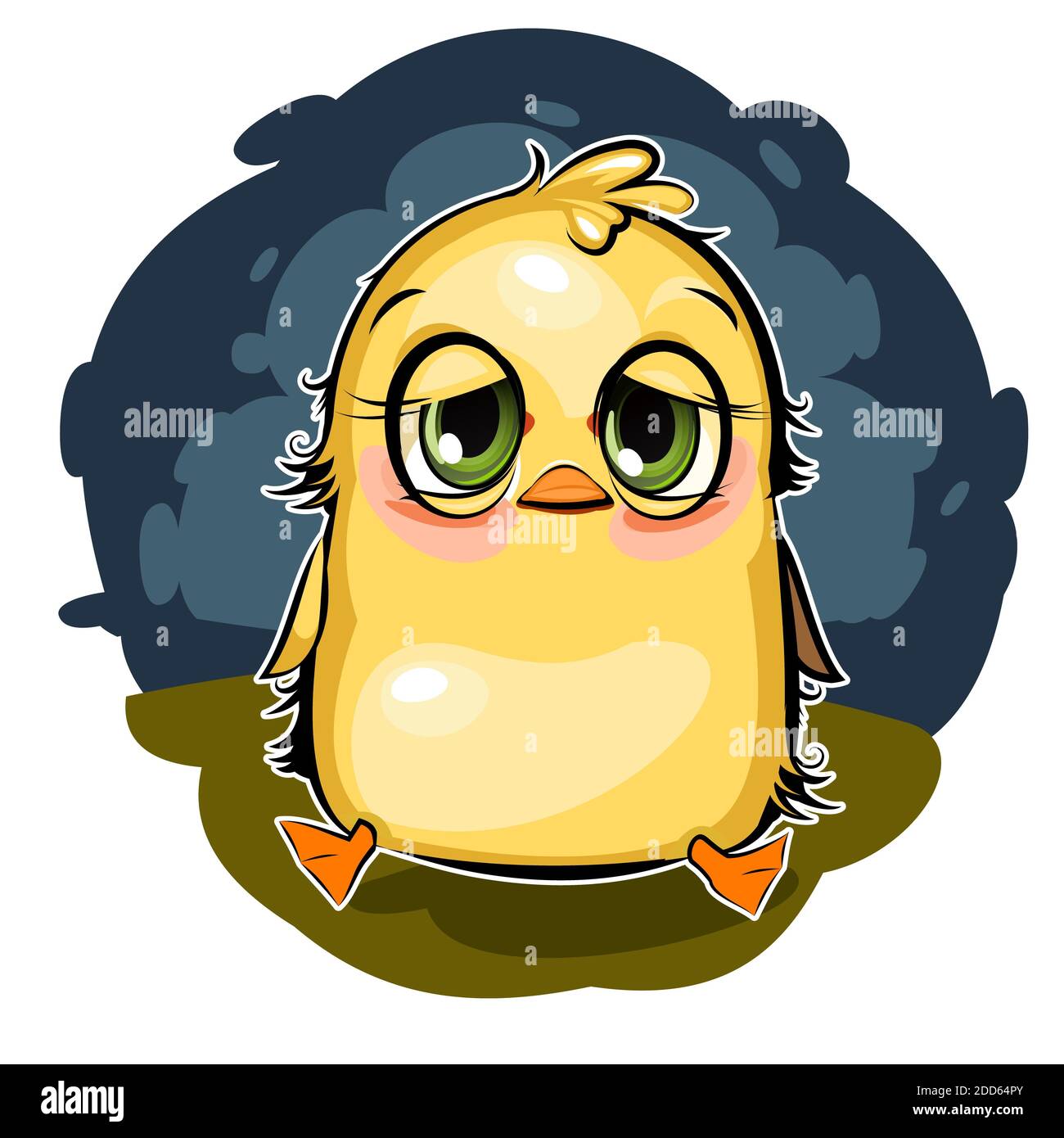 Sleepy duckling. Funny chick. Wants to sleep. Cute and funny baby bird ...