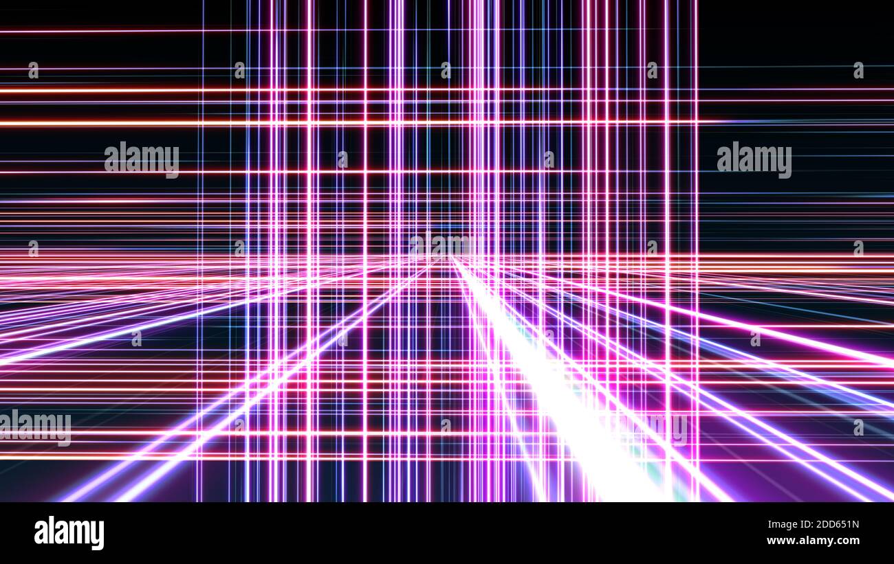 3d line neon cube in space, render illustration Stock Photo - Alamy