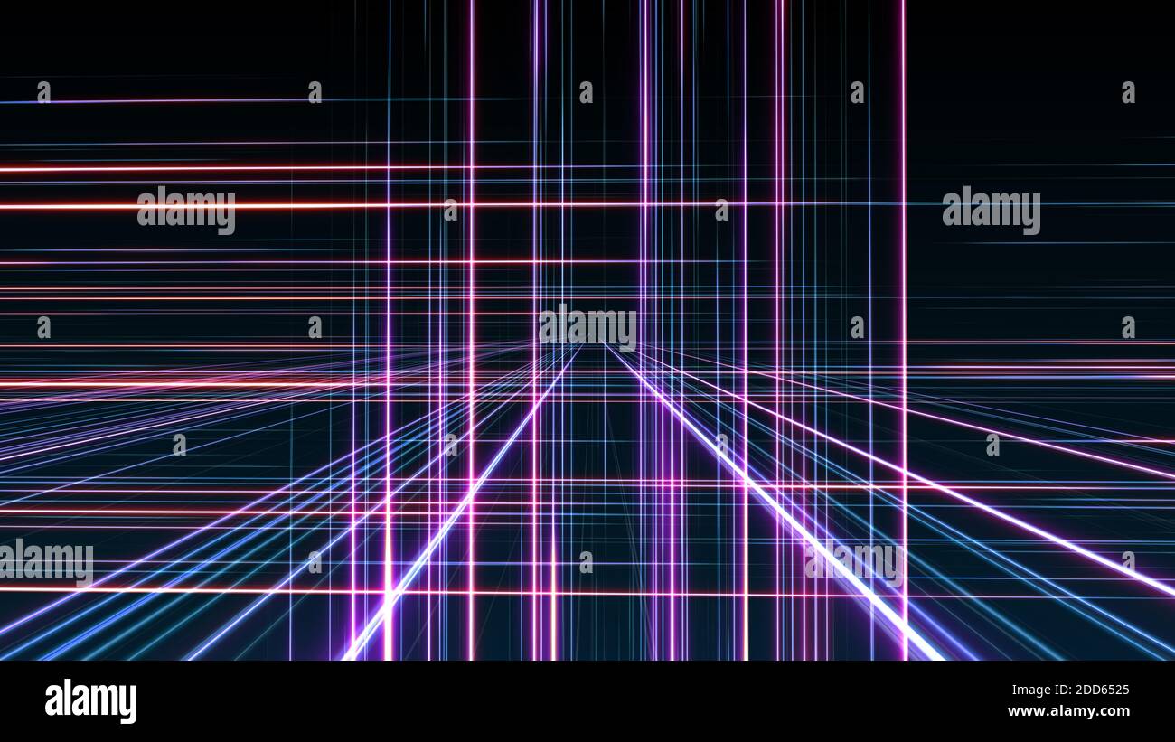 3d line neon cube in space, render illustration Stock Photo - Alamy