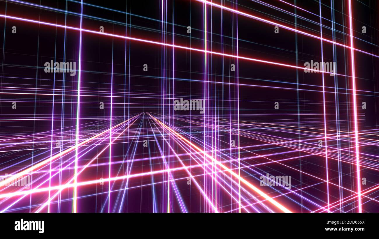 3d line neon cube in space, render illustration Stock Photo - Alamy
