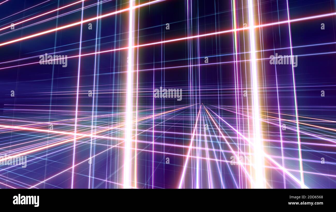 3d line neon cube in space, render illustration Stock Photo - Alamy