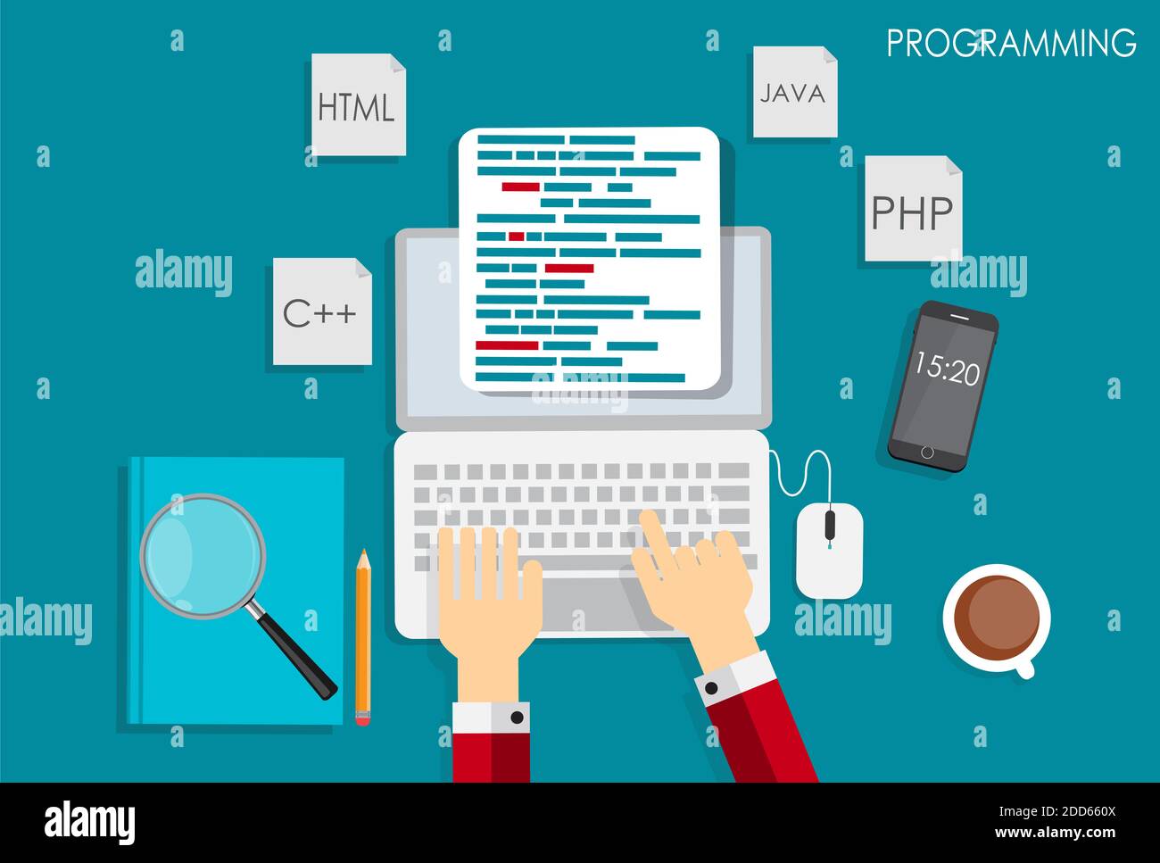 Programming Coding Flat Concept Illustration Stock Photo - Alamy