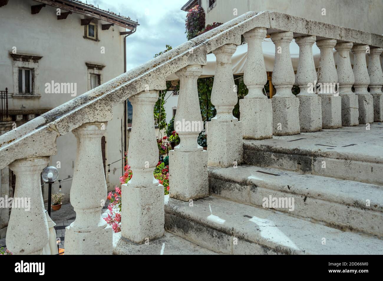 detail of balustrade of monumental marble stairscase, shot in bright ...