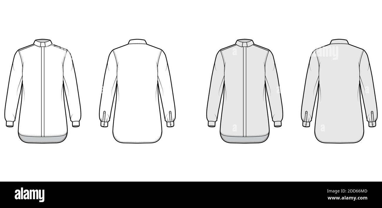 Shirt clergy technical fashion illustration with long sleeves with cuff ...