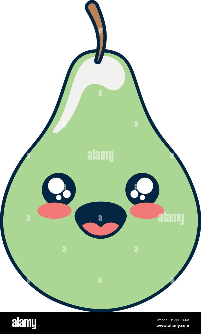kawaii pear icon over white background, flat style, vector illustration ...