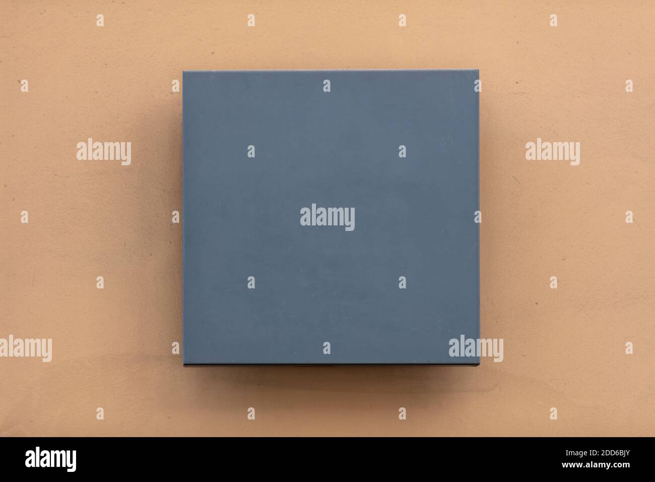 Blank metal wall sign mock up, Square shape gray signage on orange ...