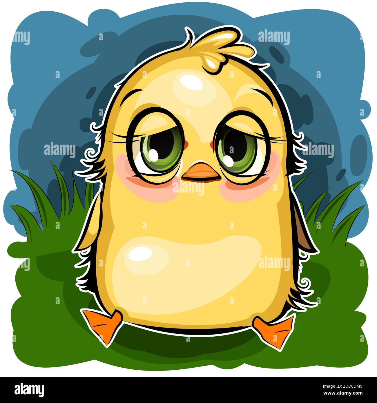 Sleepy duckling. Funny chick. Wants to sleep. Cute and funny baby bird ...