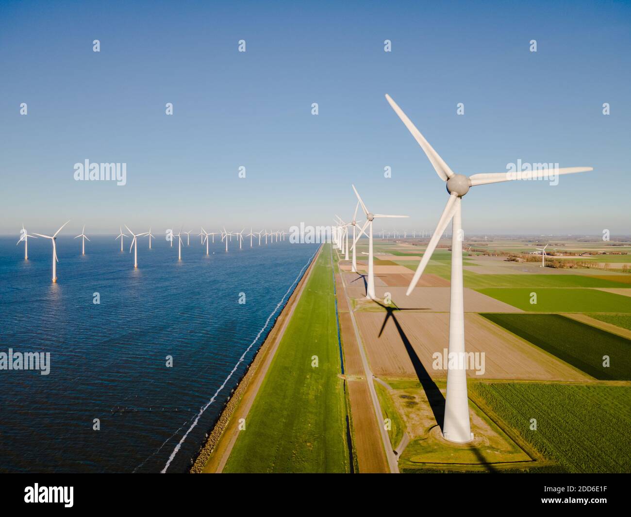 Windmill park in the Netherlands ocean, Windmill farm with huge ...