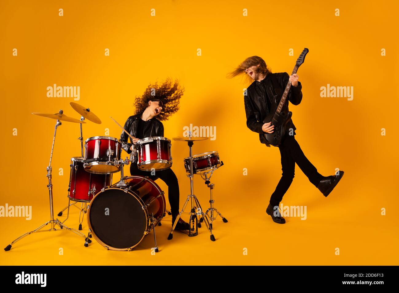 Full size photo of crazy funny two people famous punk youth artist man ...