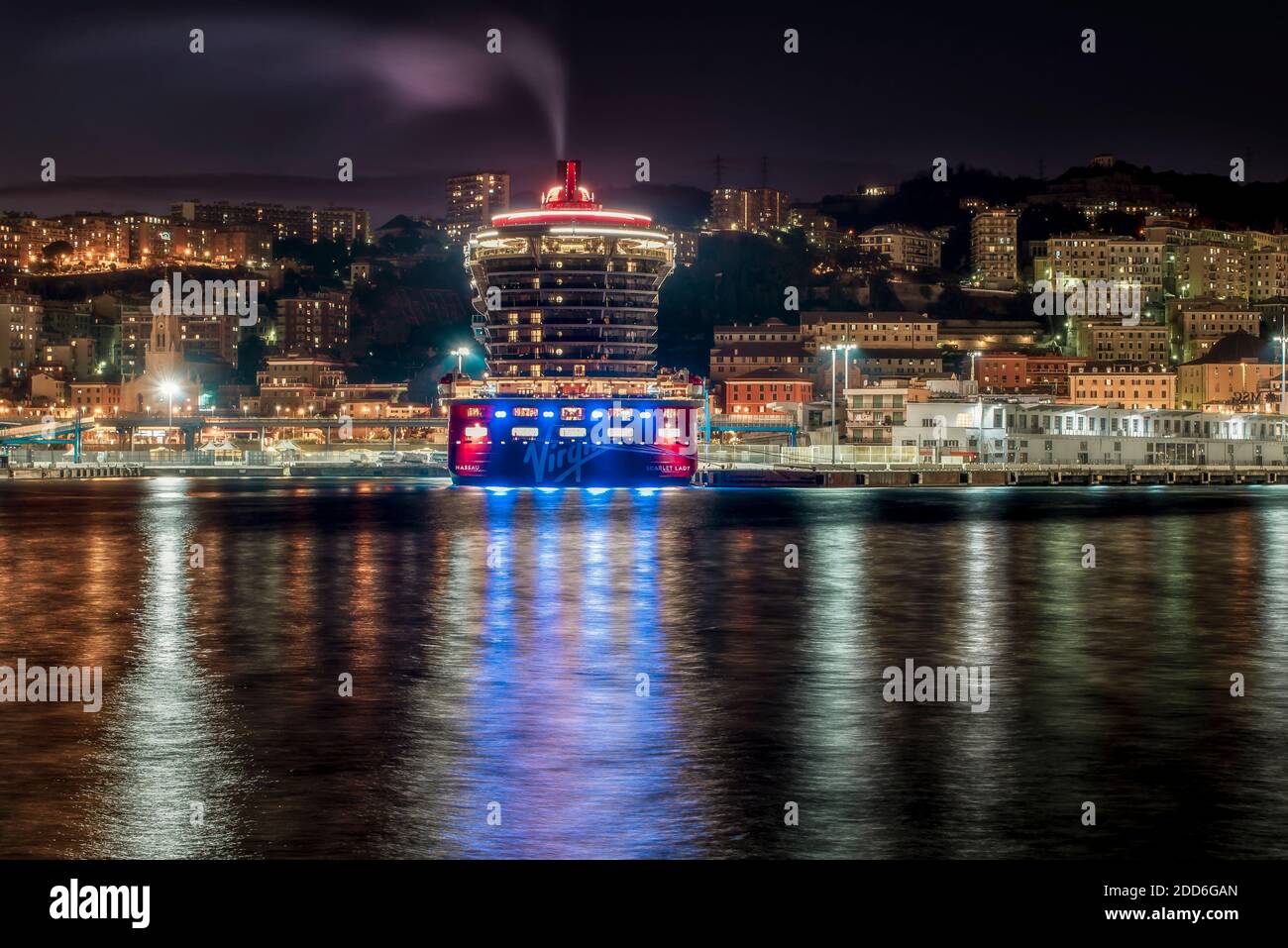 Genoa port lights at night Stock Photo - Alamy