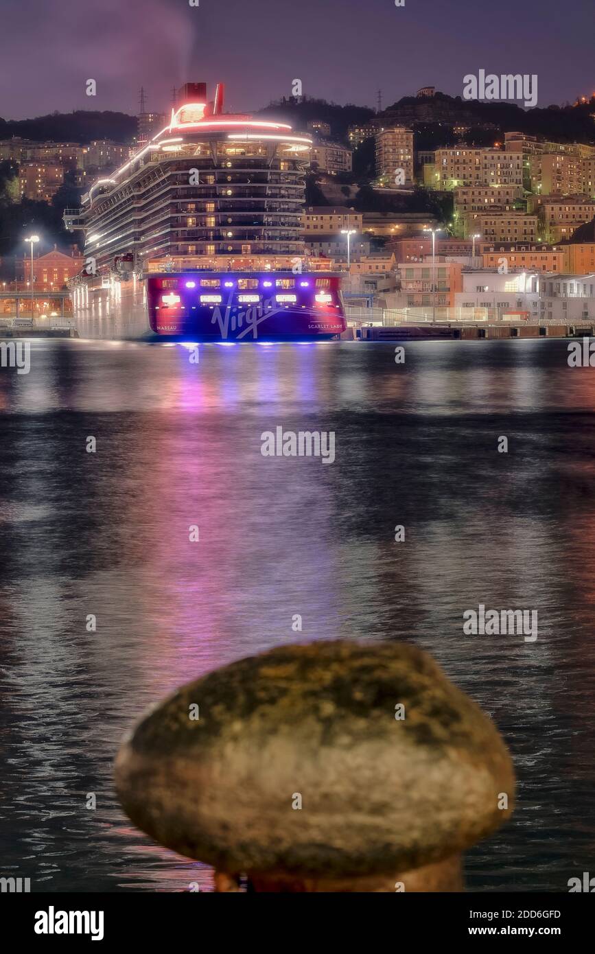 Genoa port lights at night Stock Photo - Alamy
