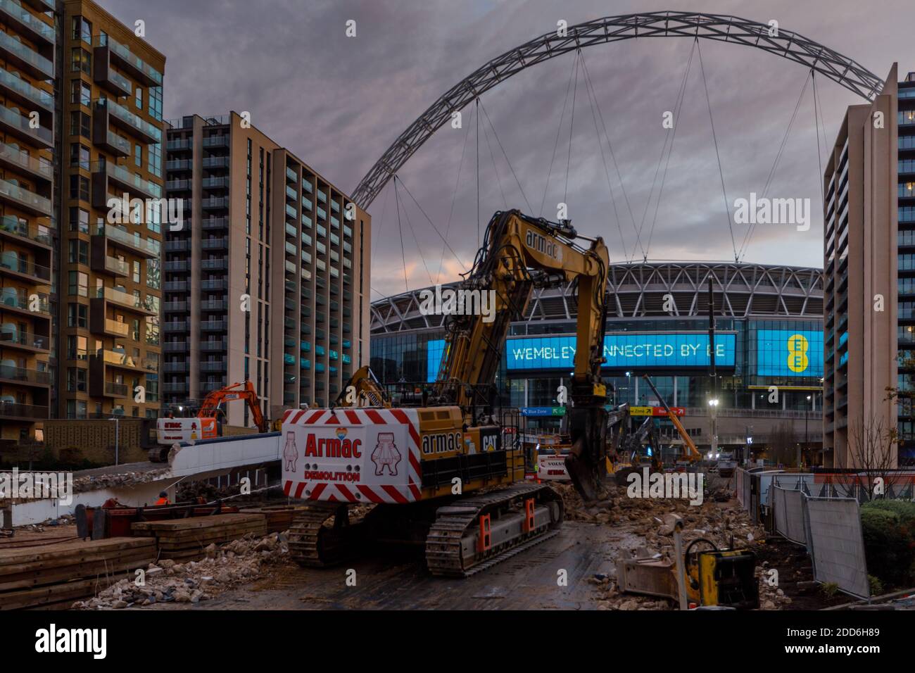 Wembley Stadium, Wembley Park, UK. 24th November 2020. Demolition of ...