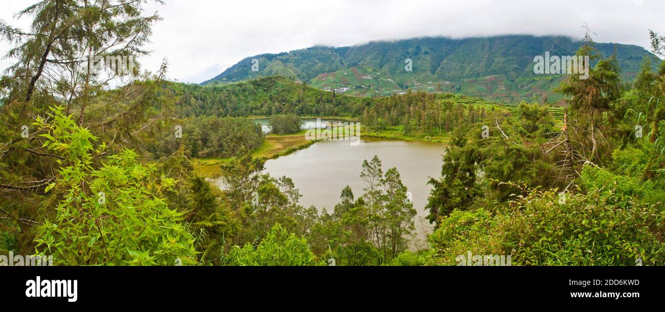 Panoramic Photo of Telaga Warna, Colourful Lakes in the Dieng Plateau ...