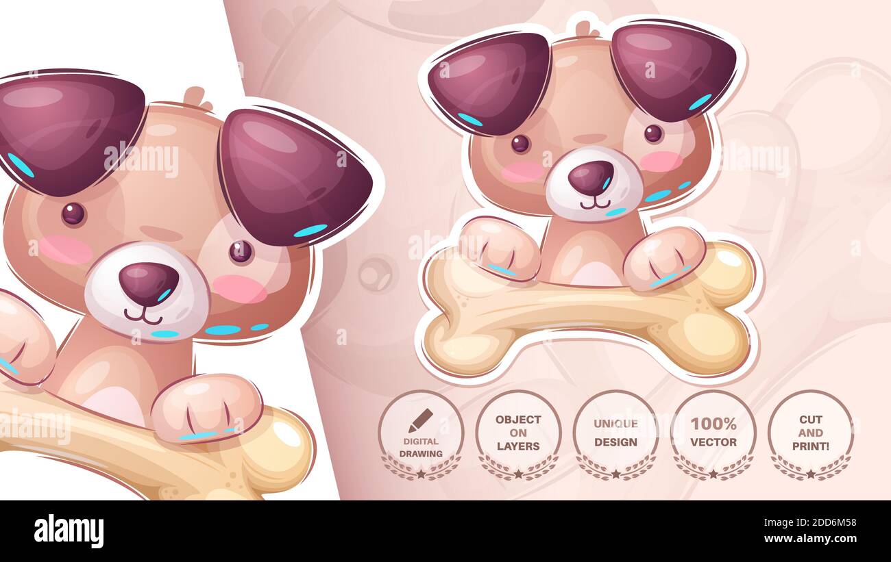 Dog with bone - cute sticker. Vector eps 10 Stock Vector Image & Art ...