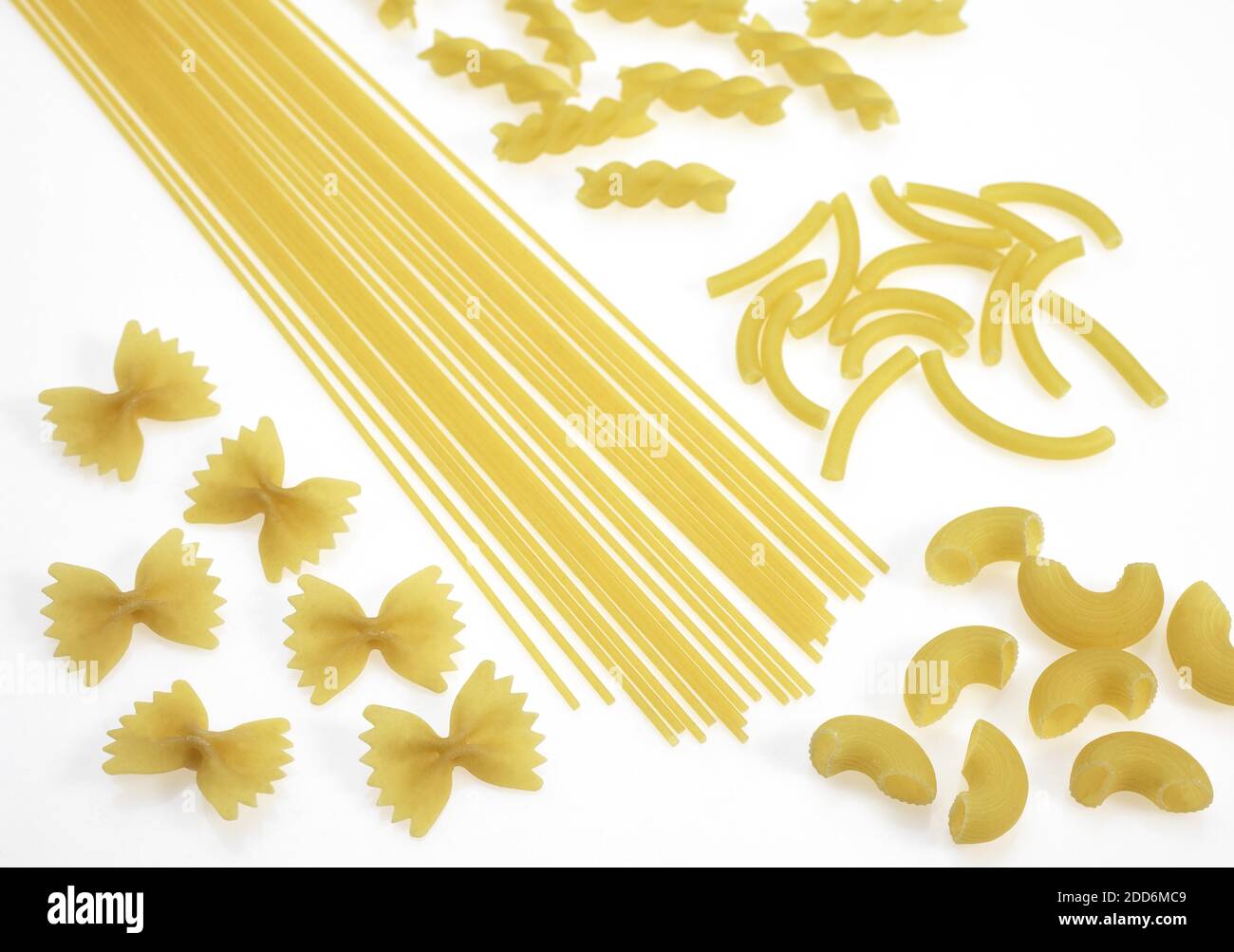Shells, Macaroni, Spaghetti, and Twisted Pasta Against White Background ...