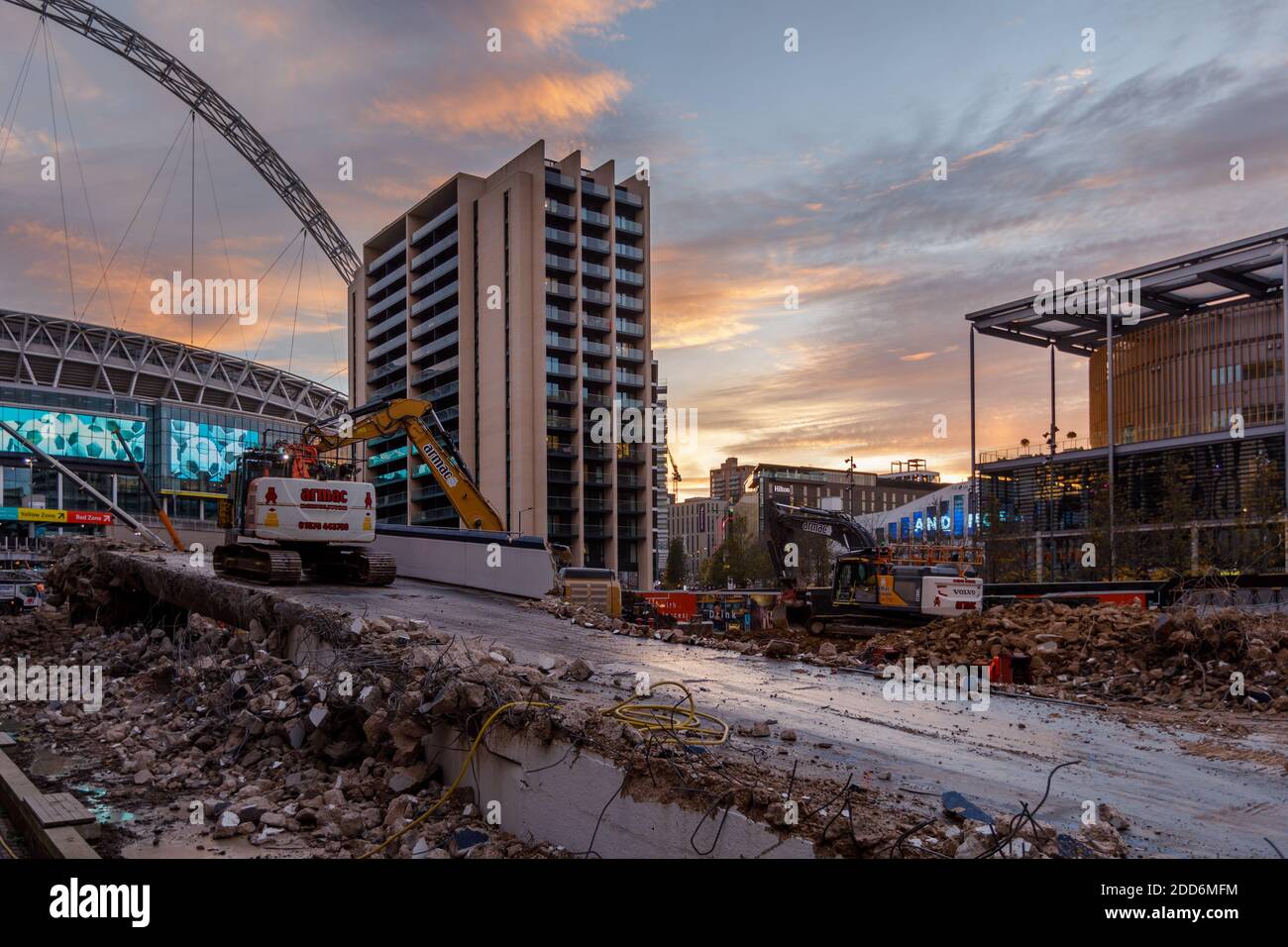 Wembley Stadium, Wembley Park, UK. 24th November 2020. Demolition of ...