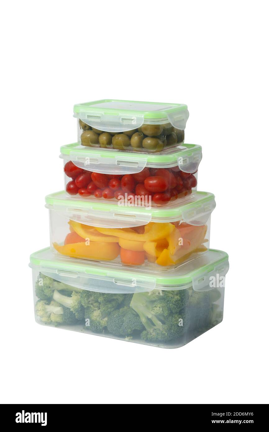 Food inside plastic containers isolated on white background Stock Photo ...