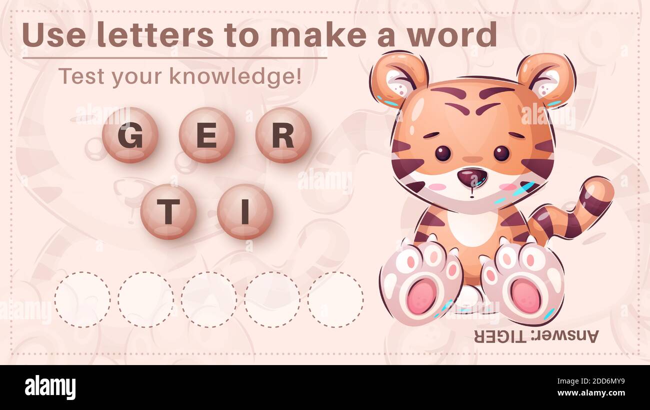 Cute tiger - game for kids, make a word from letters. Vector eps 10 ...