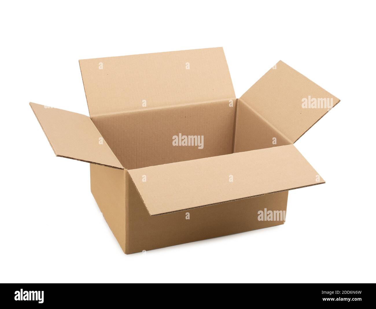 Opened cardboard box for storing goods and parcels by mail on a white ...
