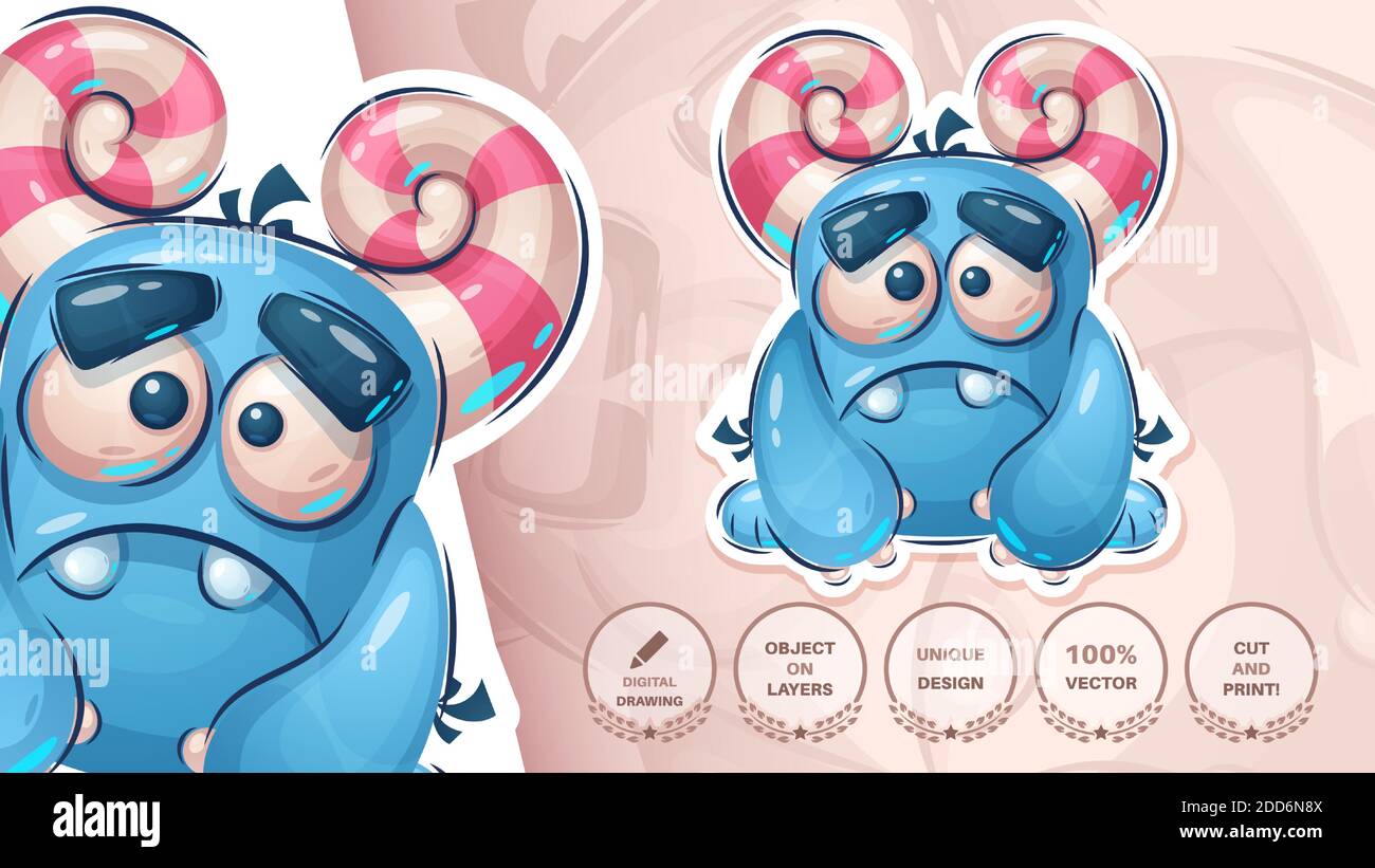 Sad big monster - cute sticker. Vector eps 10 Stock Vector Image & Art ...