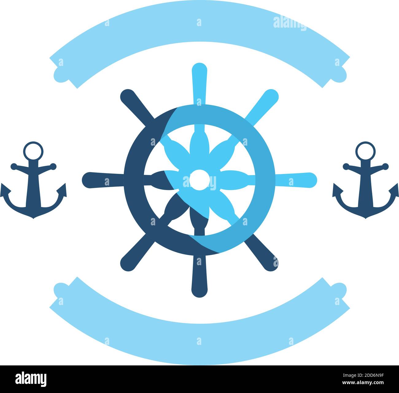 nautical helm with anchors and ribbons design sea ocean navigation ...