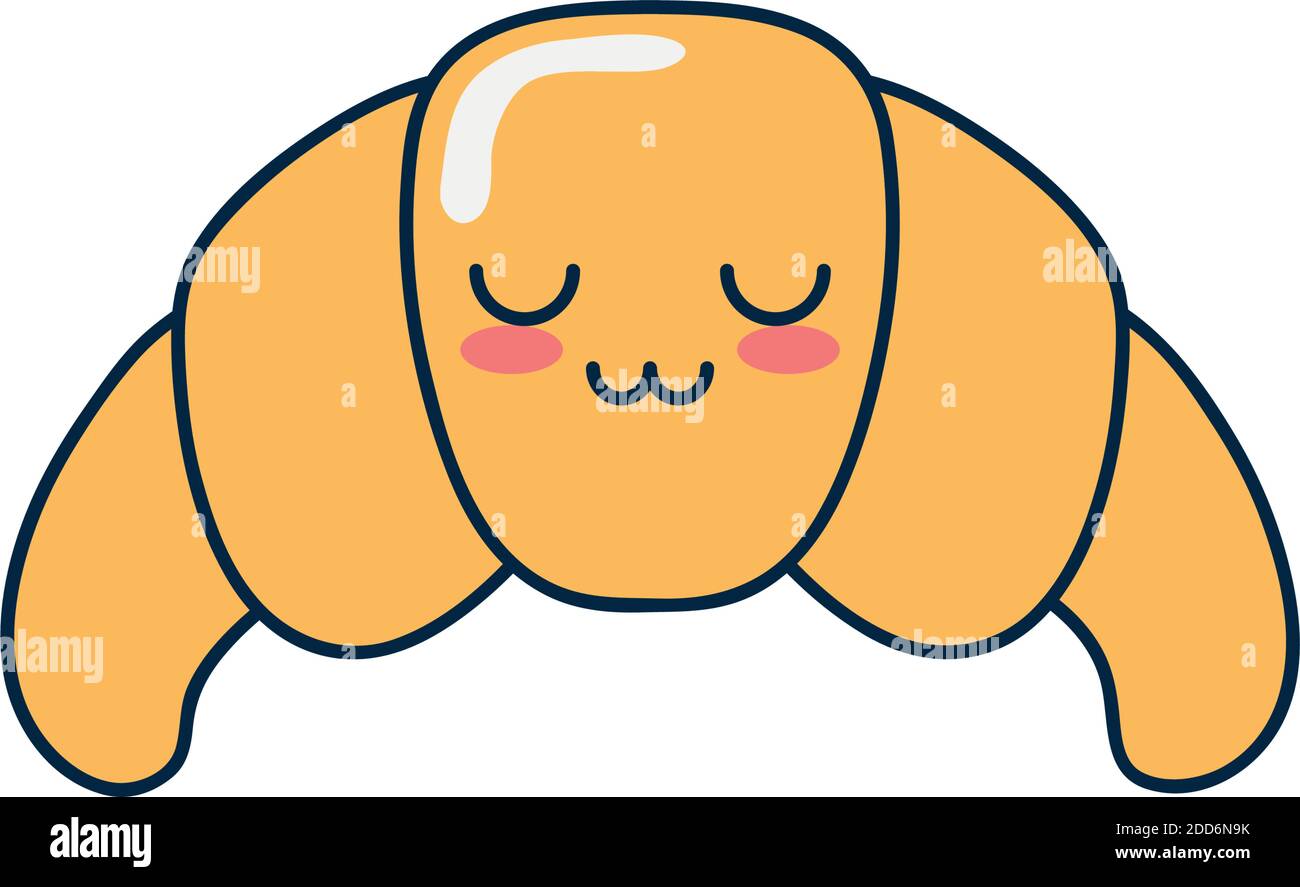 kawaii croissant icon over white background, flat style, vector ...