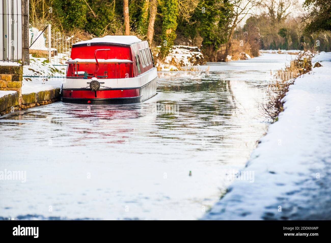 Canal covered in snow, at Llanmynech on the border of England and Wales ...