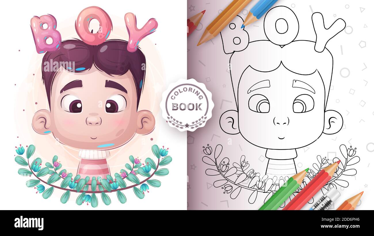 Cute cartoon boy - coloring page. Vector eps 10 Stock Vector Image ...